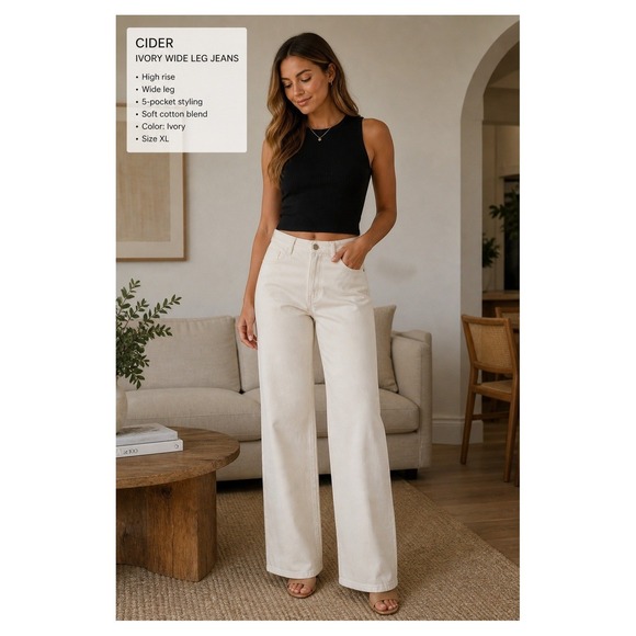 Cider | Jeans | Cider Ivory Wide Leg Jeans Xl 33 Waist High Rise ...